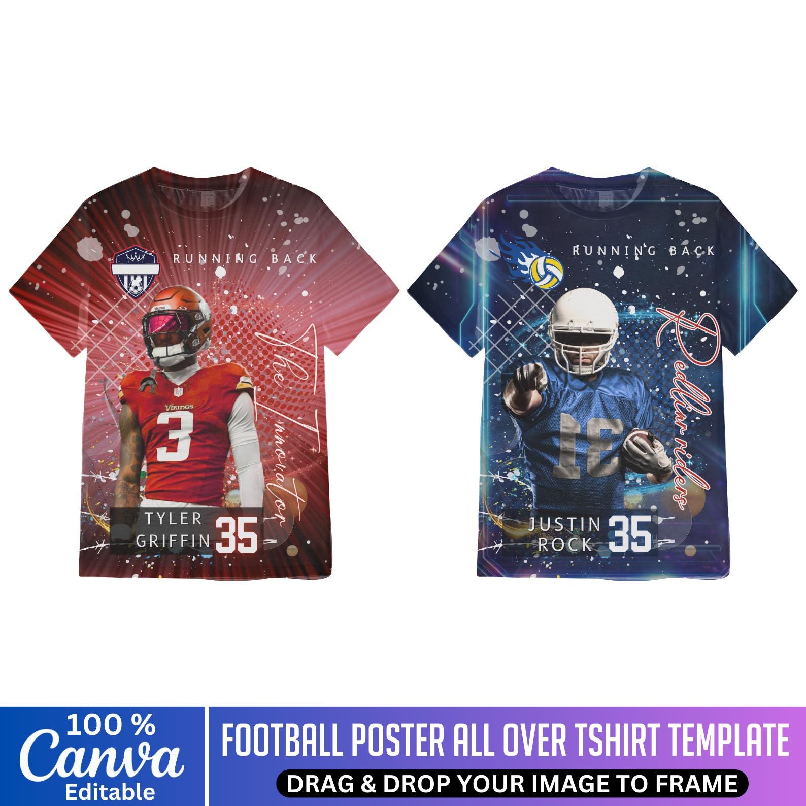 06 Football All Over T Shirt Poster Canva Template, Editable Football ...