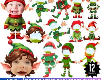 50 Christmas Elf Add Your Own Face Photo Frames Bundle, Santa, Elf Face ...