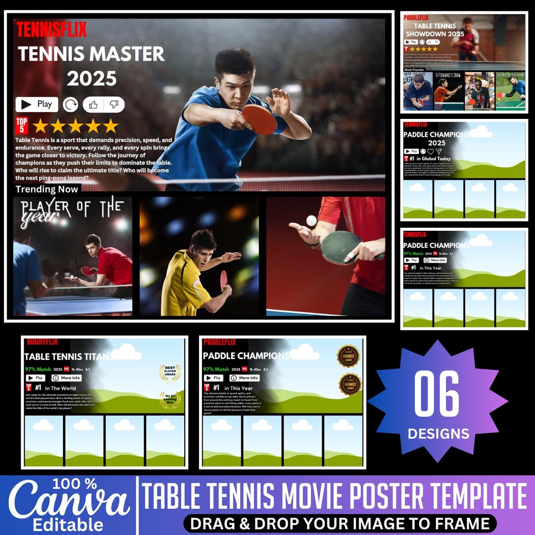 Editable Table Tennis Flix Movie Poster Template, Customizable Table ...