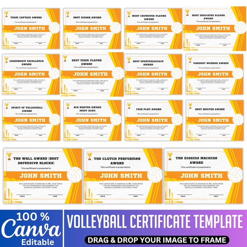 50 Volleyball Award Certificates Template, Canva Editable Volleyball ...