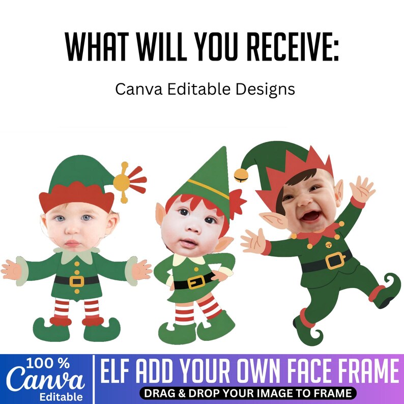 13 Elf Add Your Own Face Photo Frames Bundle, Santa, Elf Face, Canva ...
