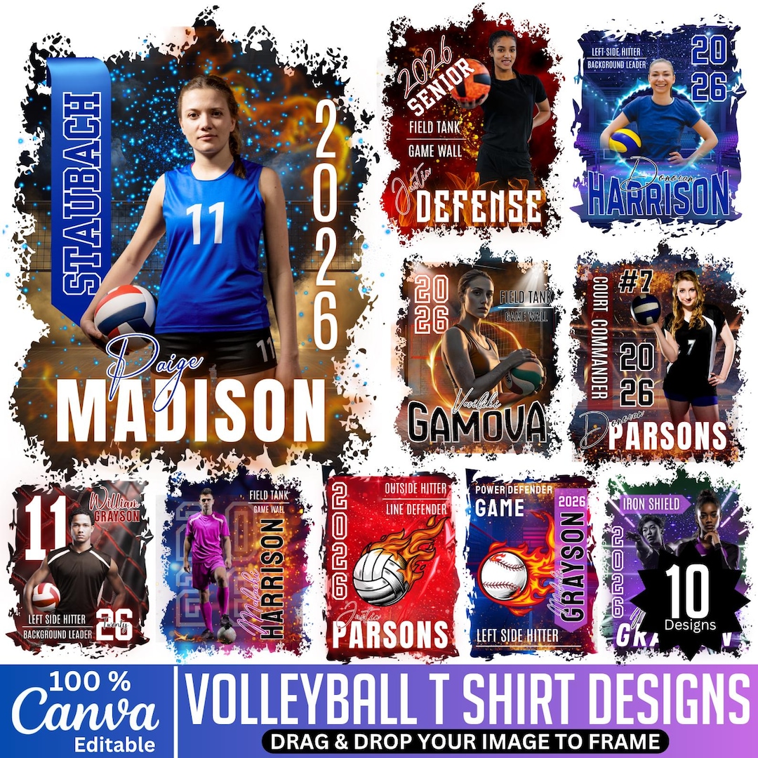 10 Volleyball T Shirt Design, Canva Editable Template, Volleyball Shirt ...