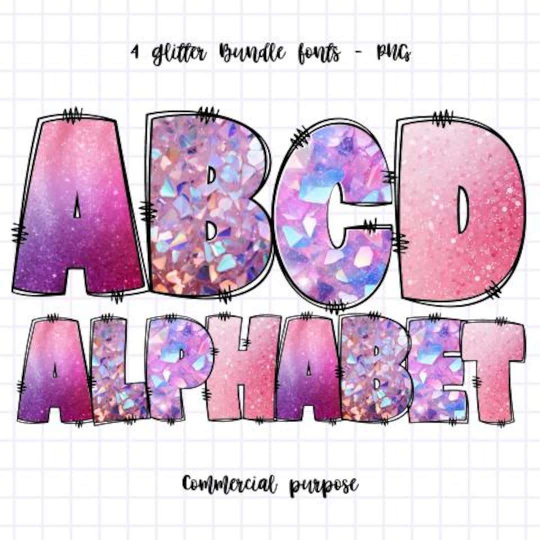 Pink Glitter Doodle Alphabet Bundle, Doodle Letters PNG, Alpha Pack ...