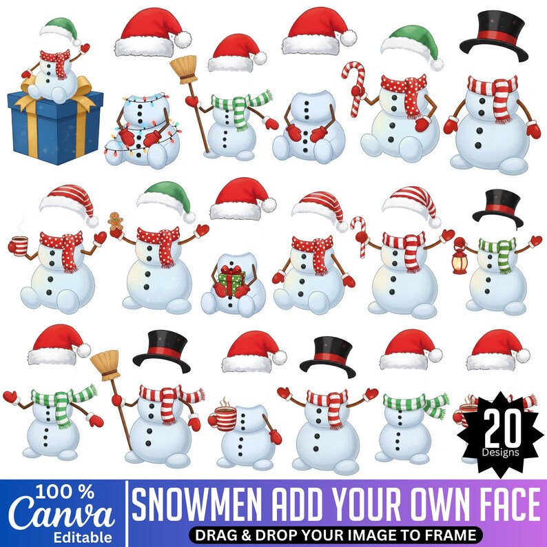 20 Snowmen Add Your Own Face Bundle, Snowmen Blank Face Template ...