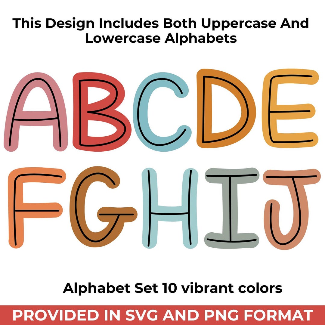 Neon Bright Doodle Alphabet SVG Set, 10 Vibrant Colors for Sublimation ...