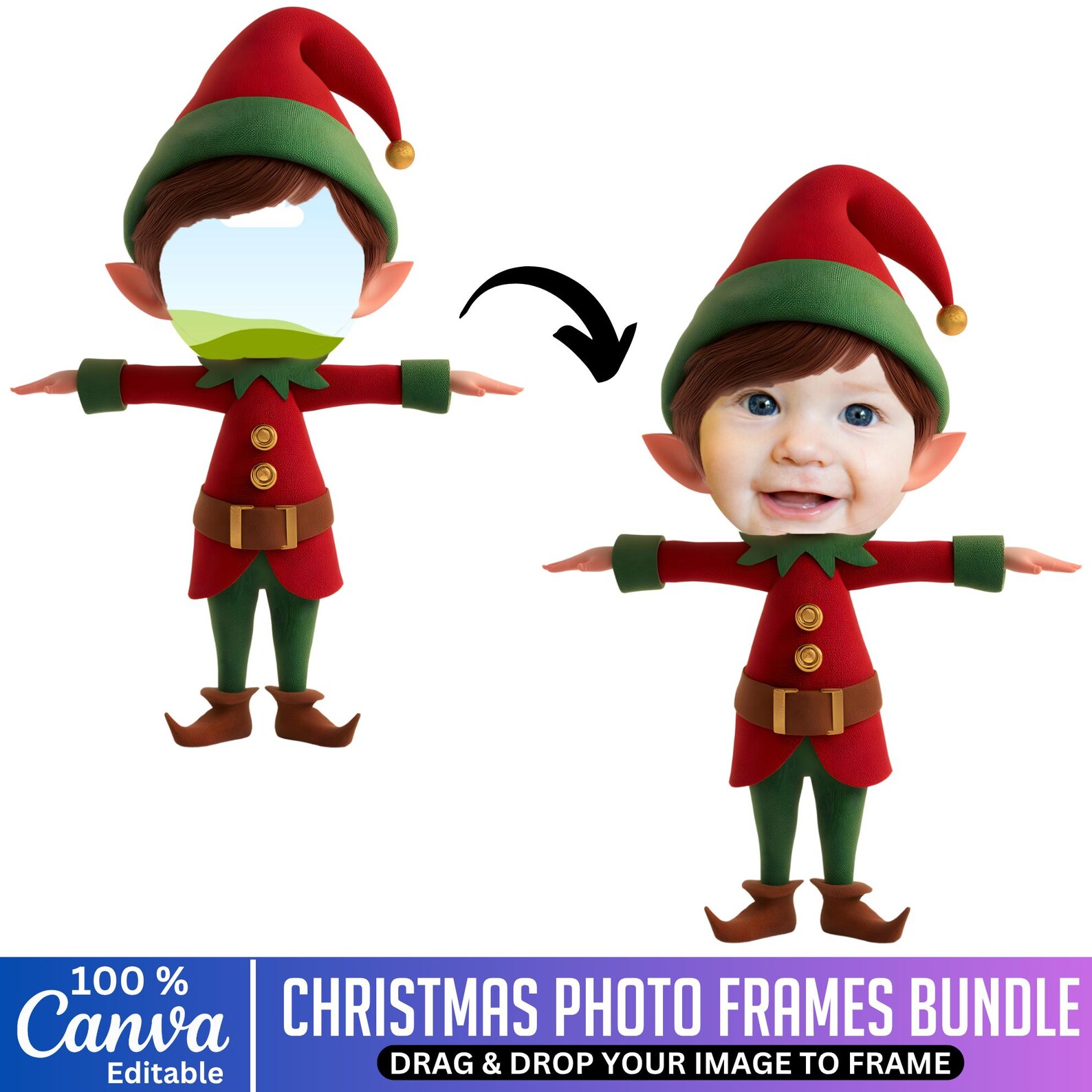 37 Christmas Photo Frames Bundle, Santa, Gingerbread Face, Elf Face ...