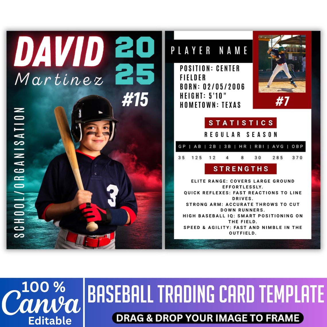 Baseball Trading Card Canva Template Set Bundle, Canva Editable Double ...