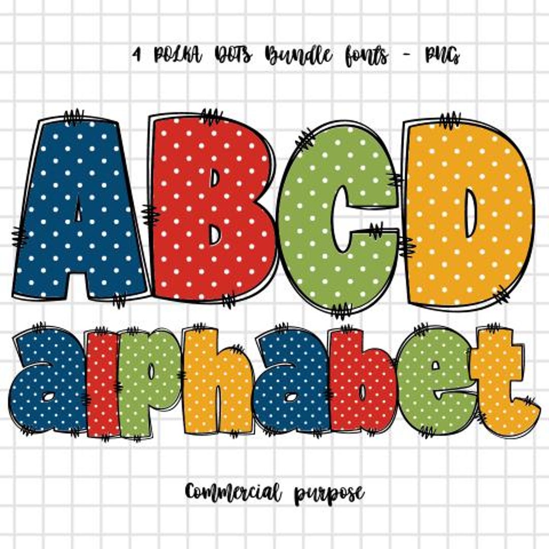 Polka Dot Doodle Sublimation, Doodle Dotted Letters, Alphabet Bundle ...