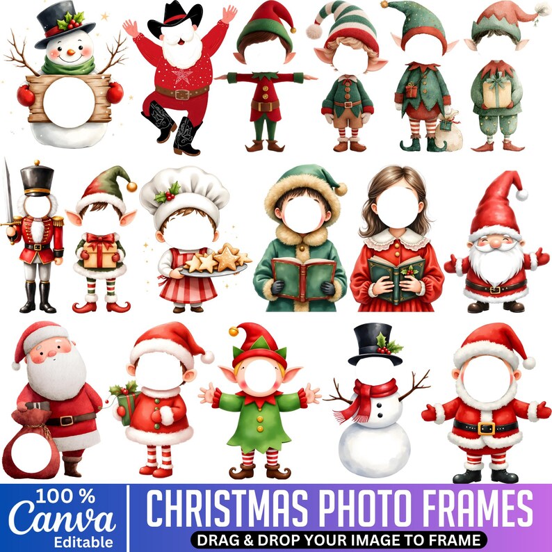 50+ Christmas Photo Frames Bundle, Santa, Gingerbread Face, Elf Face ...