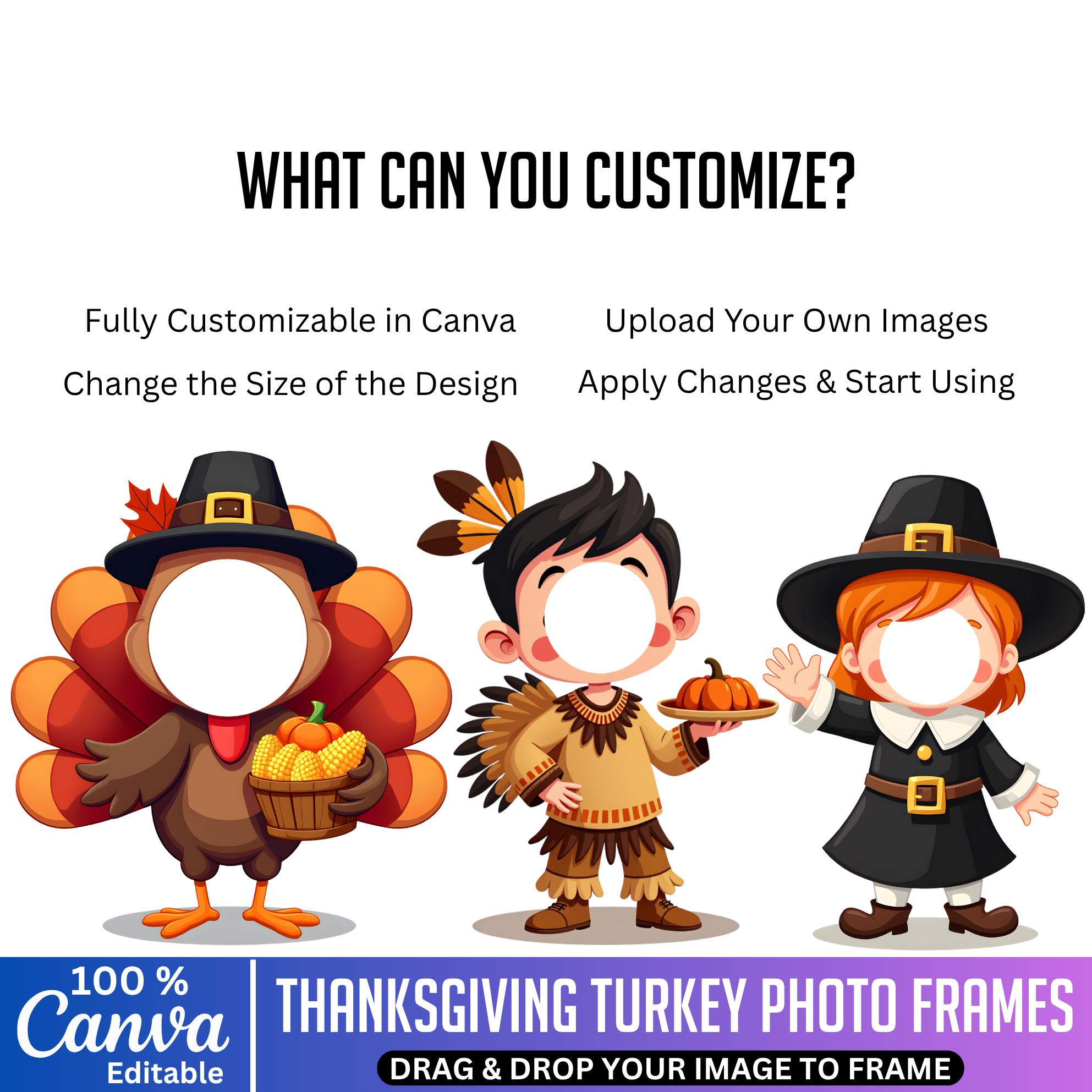 Thanksgiving Turkey Photo Frames Bundle, Turkey Face Flank Template PNG ...