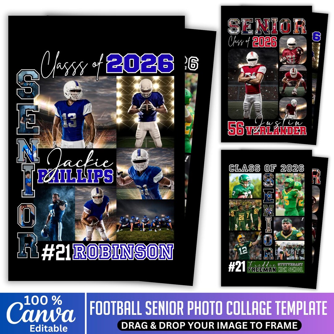 03 Football Senior Photo Template, Canva Editable Photo Collage ...