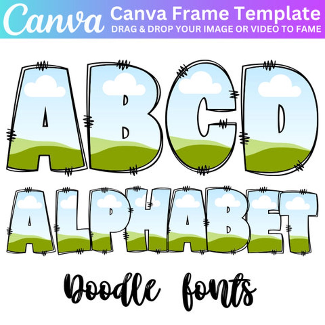 Doodle Alphabet Canva Editable Frame, Doodle Letters Template, Fill ...
