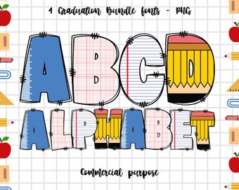 School Teacher Doodle Alphabet Bundle, Teacher PNG Letters, Numbers ...