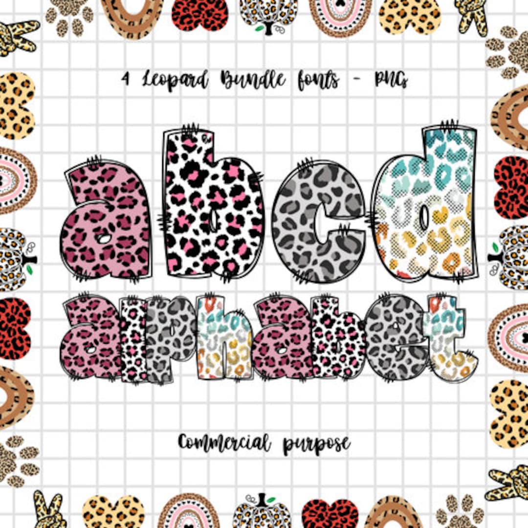 Leopard Print Doodle Alphabet Bundle, Animals Skin Alphabet Png, Animal ...