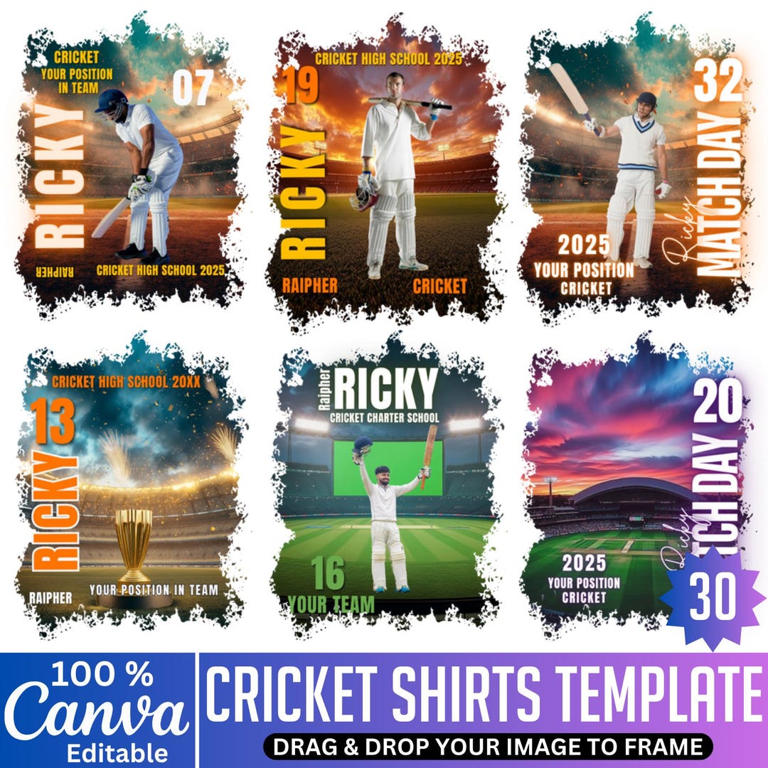 30 Cricket T Shirt Canva Template, Cricket Editable Canva Design ...