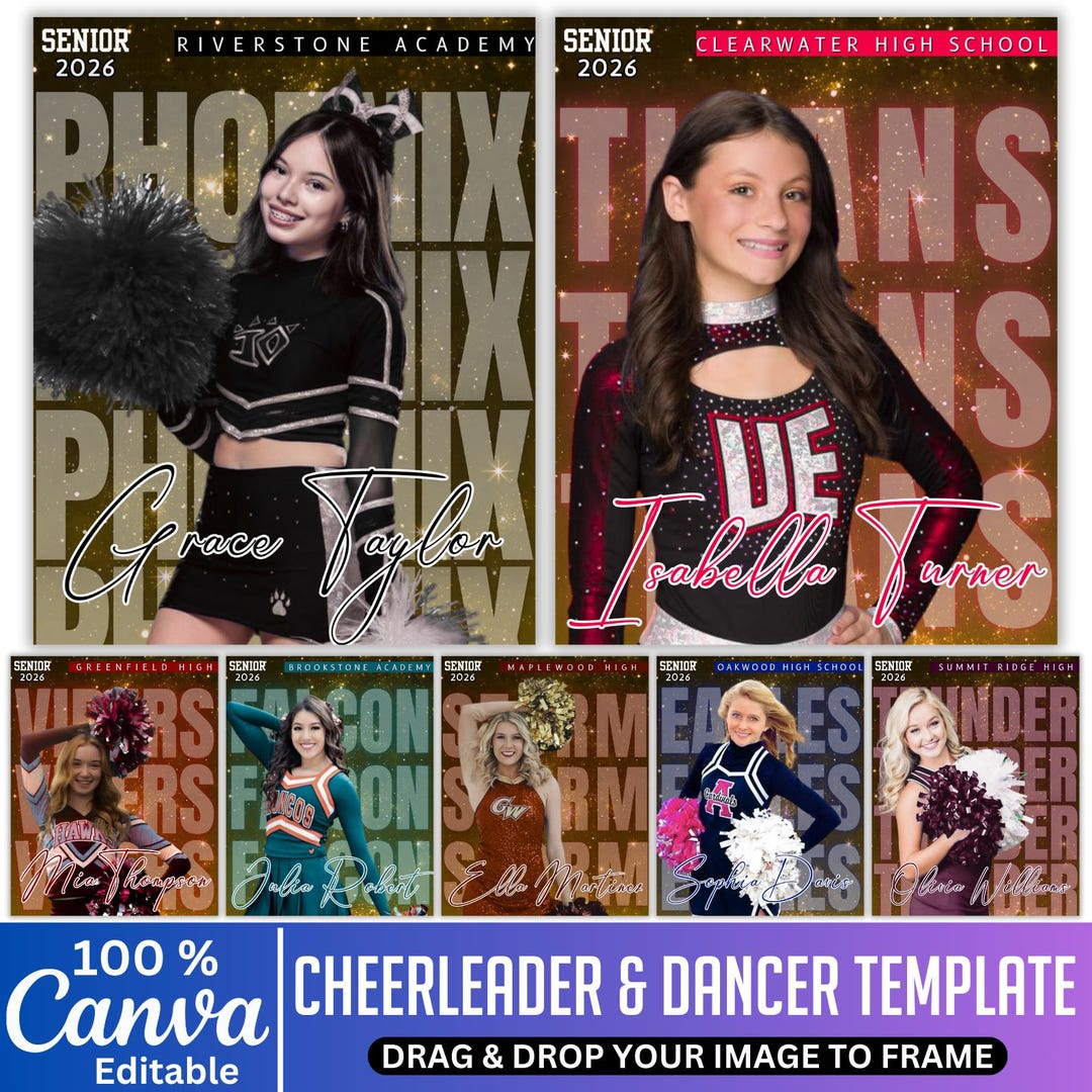 Cheerleader & Dancer Canva Editable Template, Cheerleading Banners ...