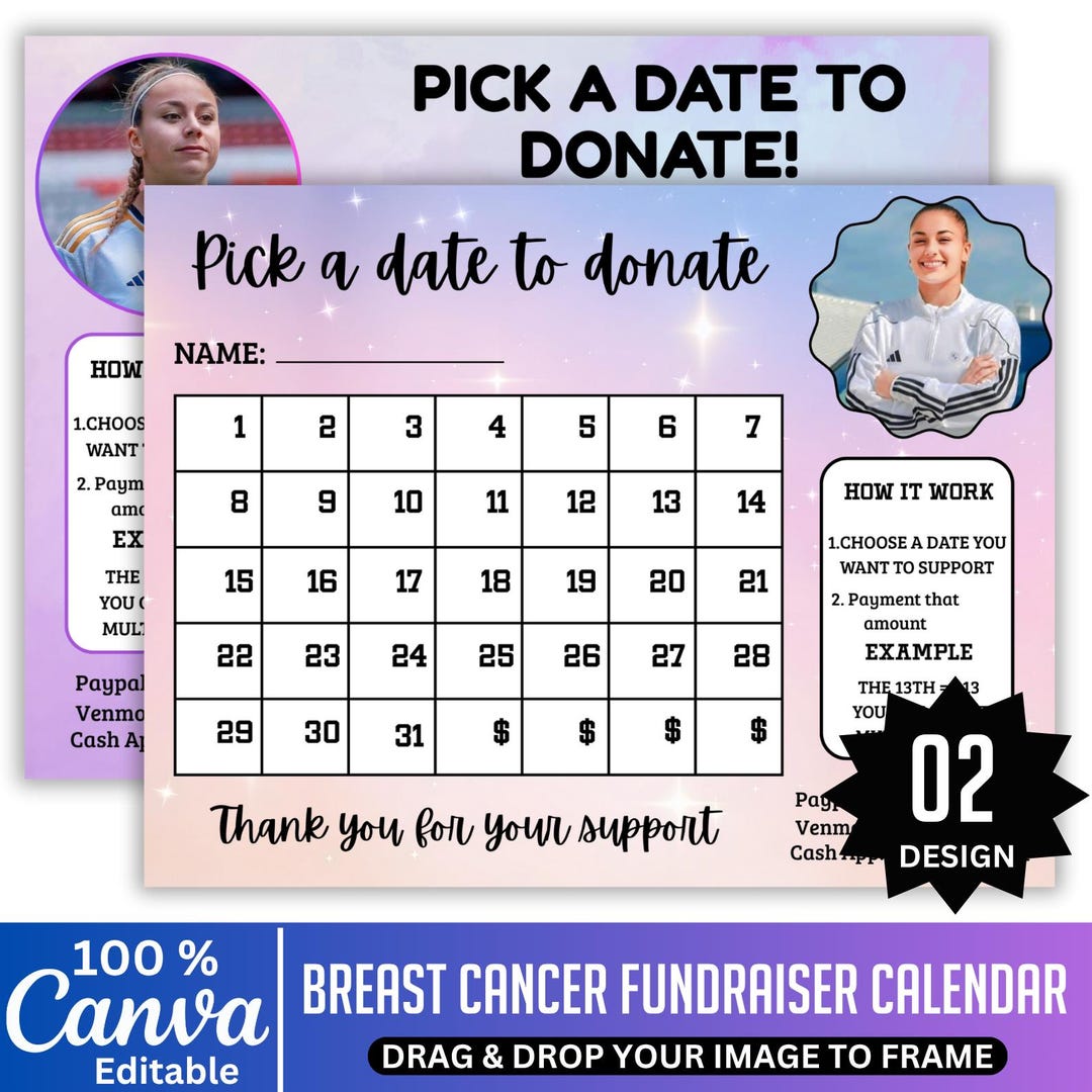 All Purpose Fundraiser Calendar Template, Pick Date to Donate ...