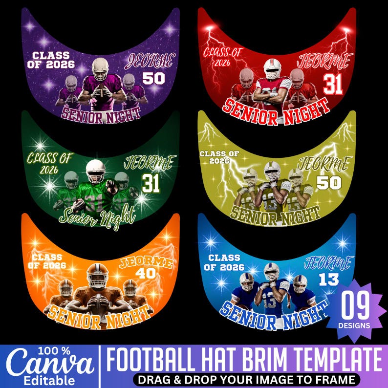 09 Football Hat Brim Canva Template, Editable Canva Template, Game Day ...