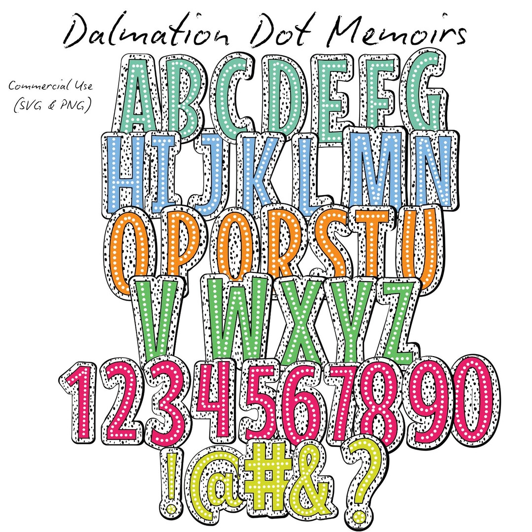 Dalmatian Dots Letters PNG Bundle, 6 Alpha Sets, Marquee Letters Svg ...