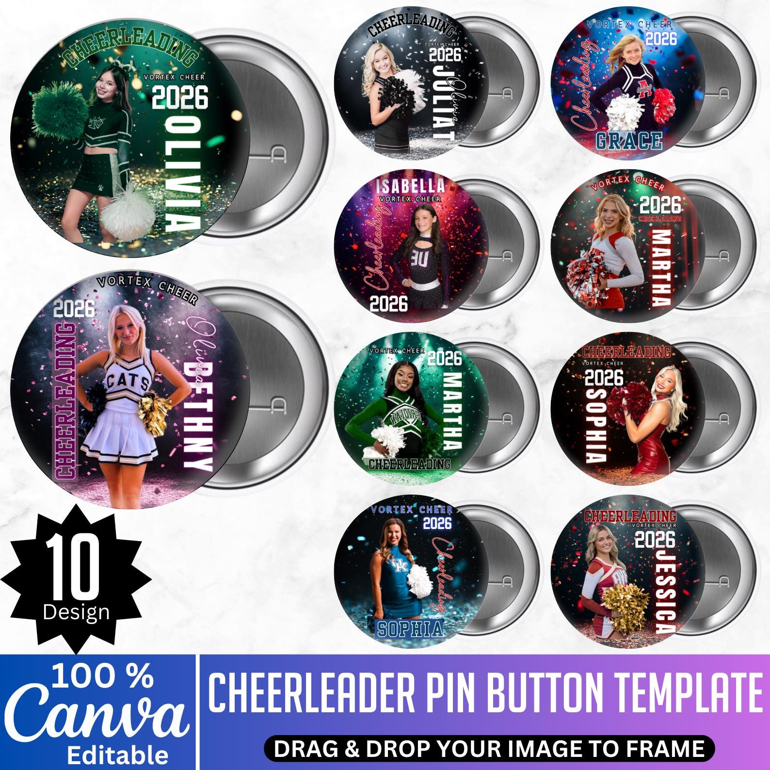 Cheerleader Pin Button Template, Canva Editable Cheerleader Sticker ...