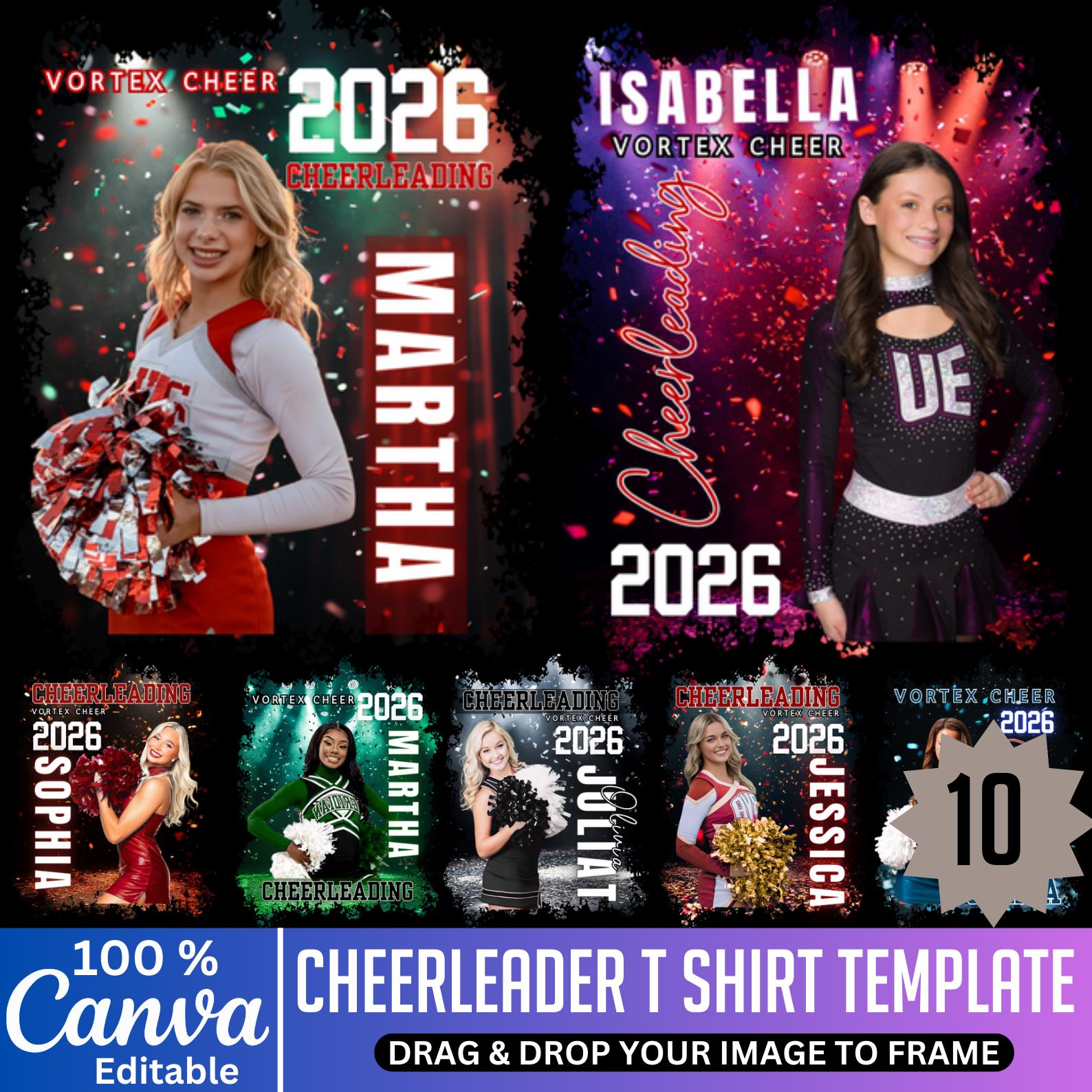 10 Cheerleader T Shirt Canva Editable Template, Cheerleading Shirts ...