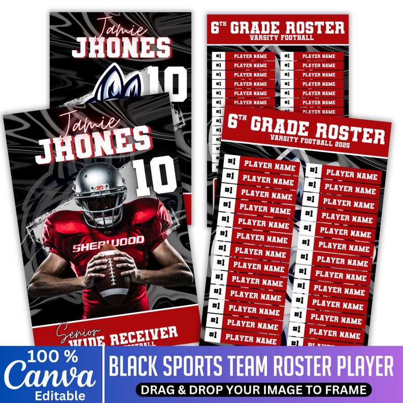 Sports Team Roster Canva Template, Editable Team Roster Card ...