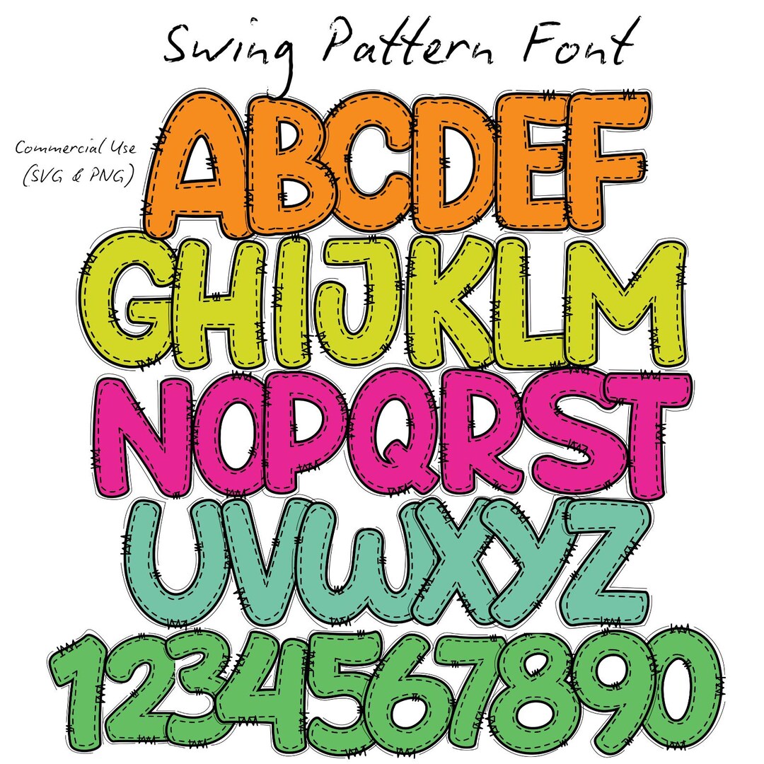 Bright Colorful Alphabet PNG Bundle, Doodle Alphabets Font, 6 Alpha ...