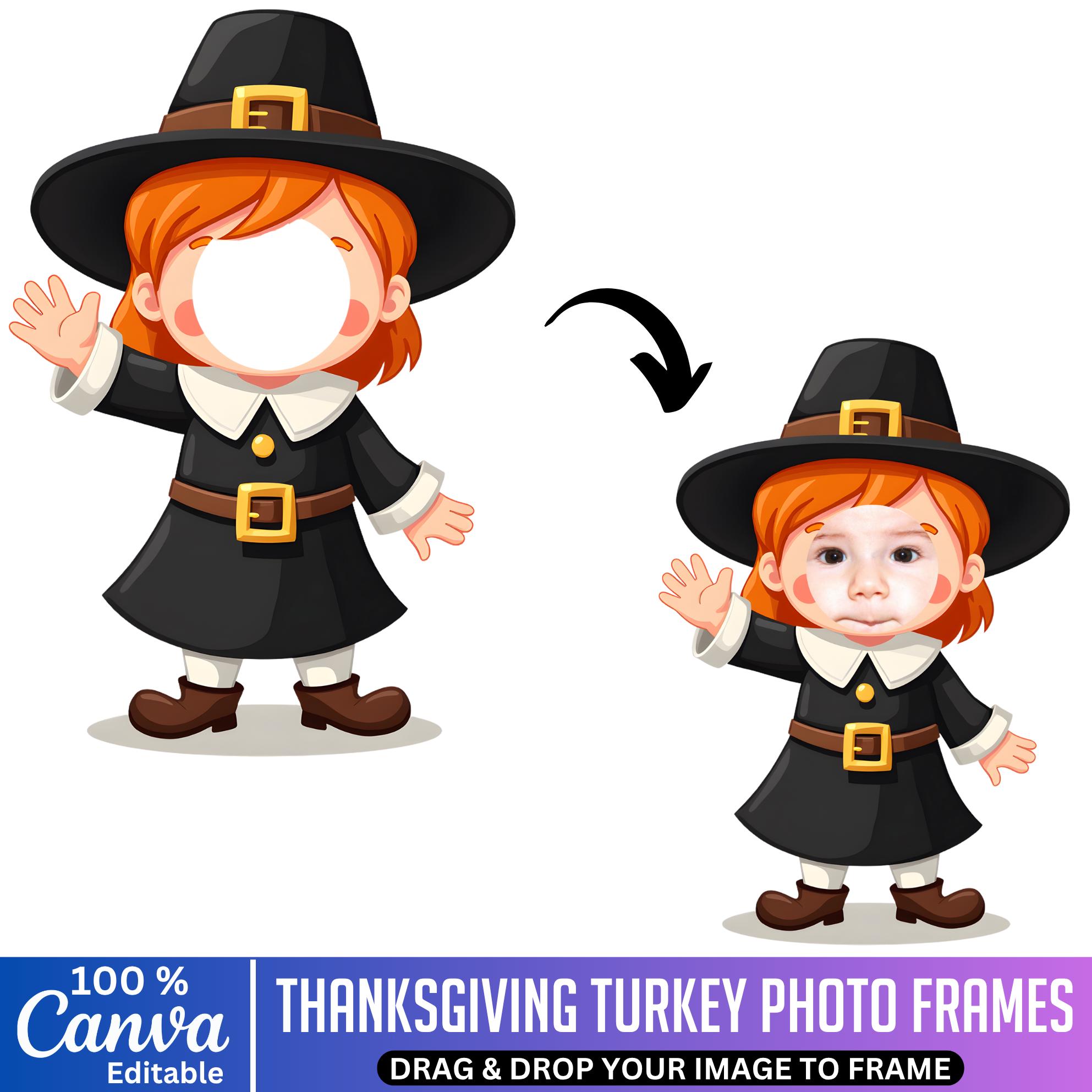 Thanksgiving Turkey Photo Frames Bundle, Turkey Face Flank Template PNG ...