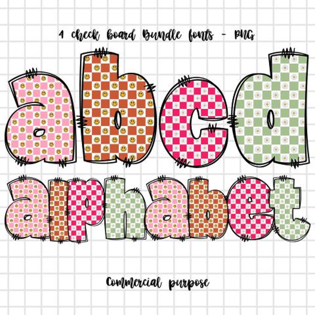 Check Board Pattern Alphabet Clipart, Checkboard Doodle Letters ...