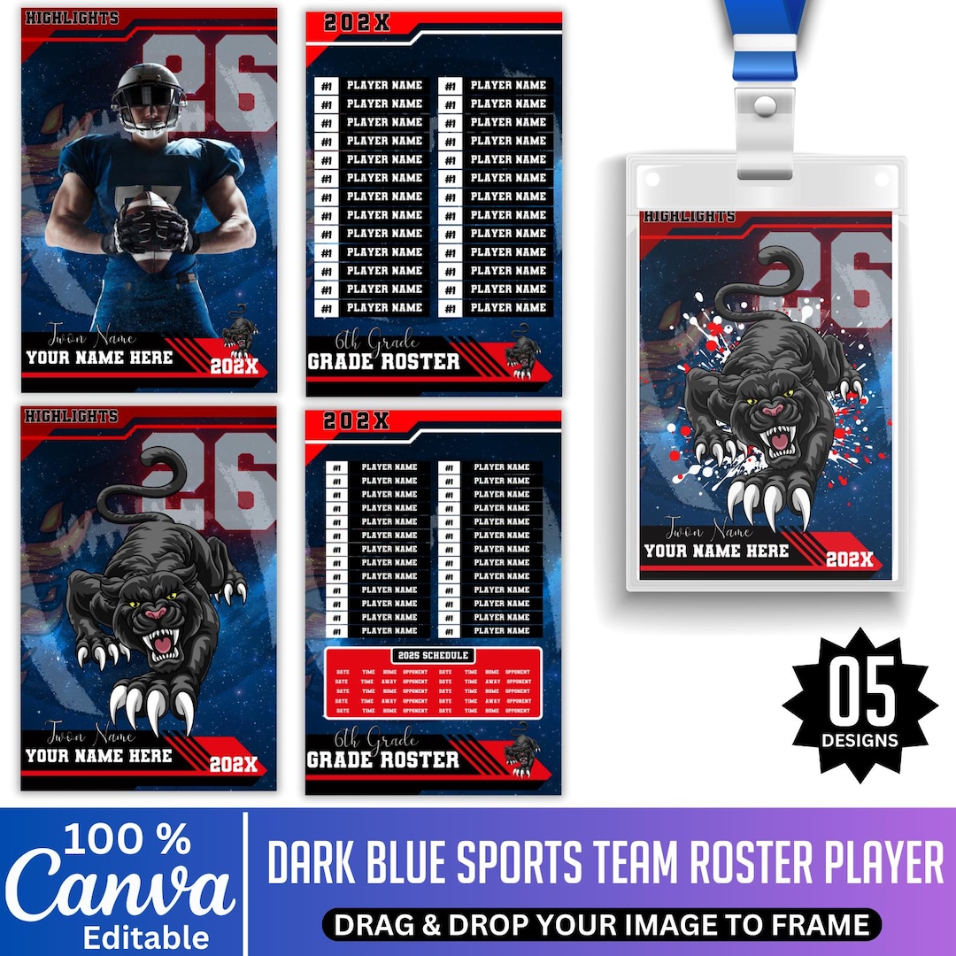 Sports Team Roster Canva Template, Editable Team Roster Card ...