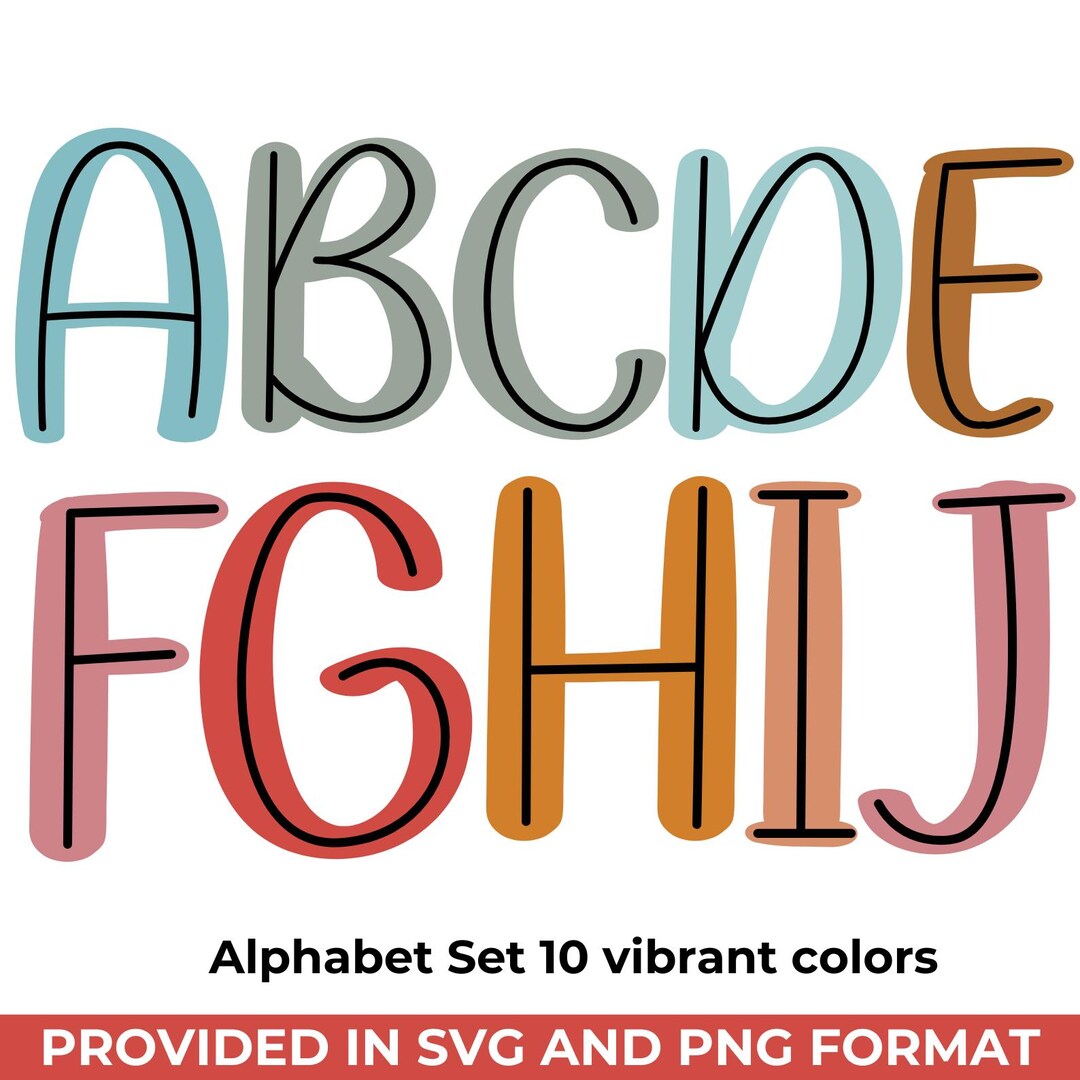 Colorful Doodle Alphabet SVG Bundle, 10 Neon Bright Letter Designs for ...