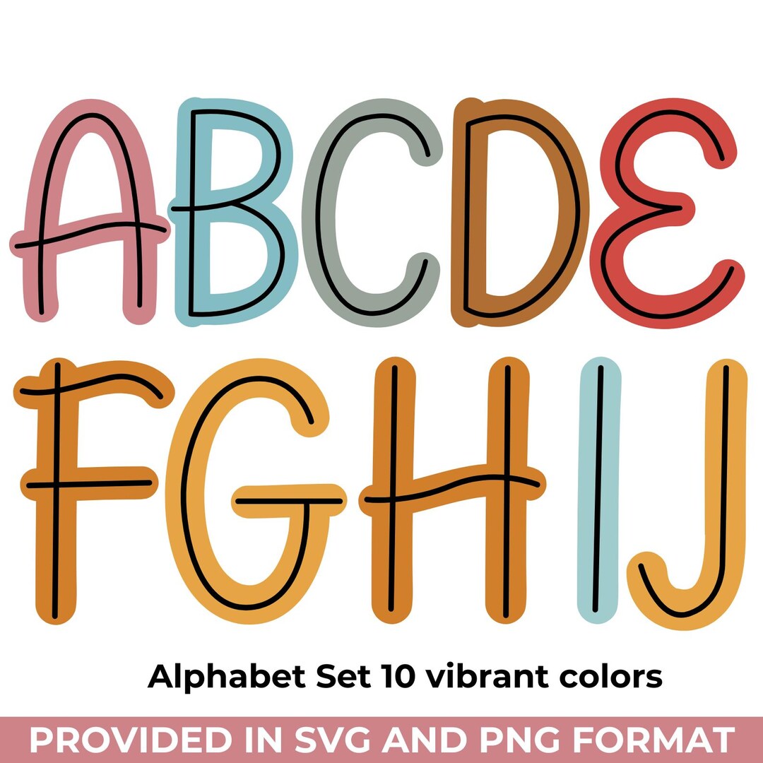 Vibrant Doodle Alphabet SVG Set, Neon Colorful Letter Designs for ...