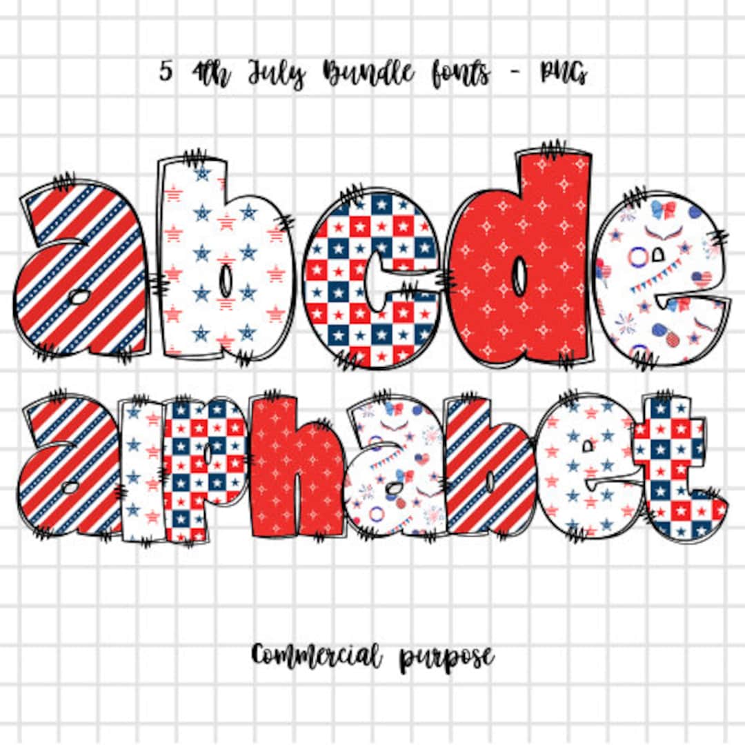 Patriotic Doodle Alphabet Bundle, CUSTOM Name Kid 4th of July ...