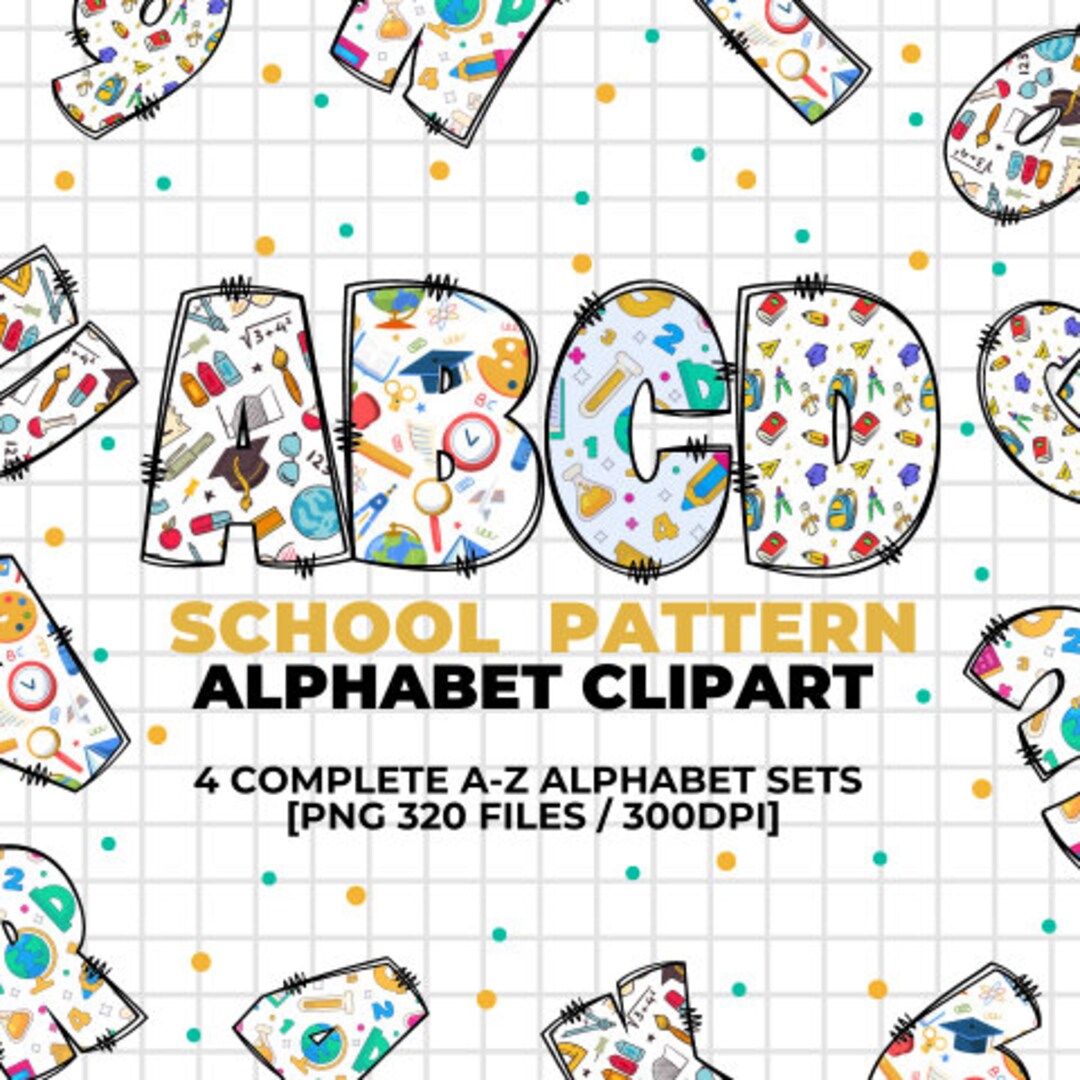 Back to School Doodle Letters & Numbers Png Bundle, School Doodle ...