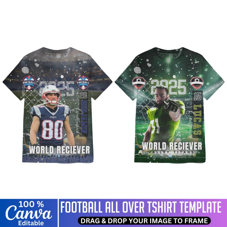 20 Football All Over T Shirt Poster Canva Template, Editable Football ...