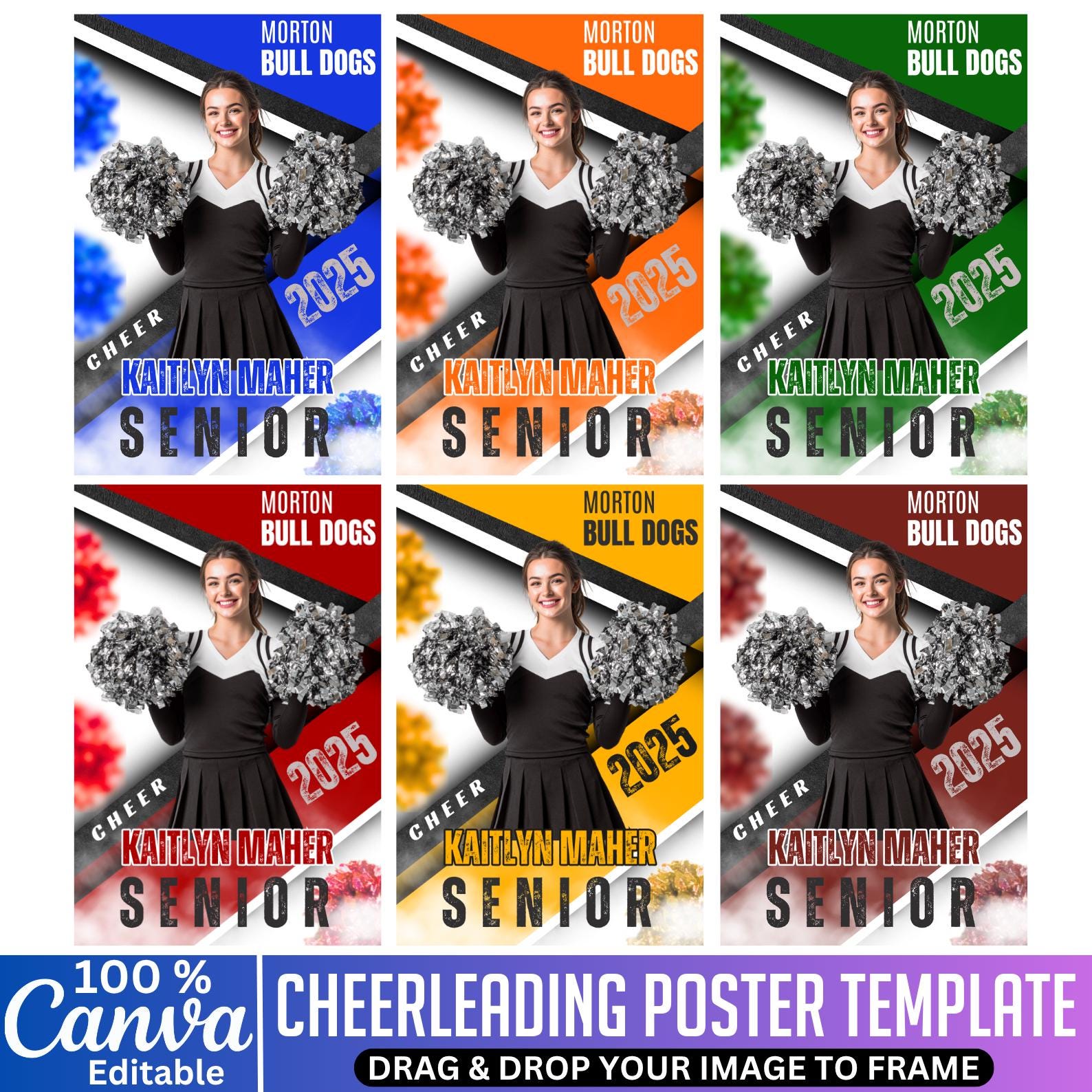 10 Cheerleading Poster Template, Editable Canva Template, Senior Night ...