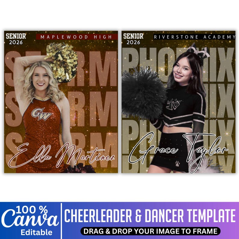 Cheerleader & Dancer Canva Editable Template, Cheerleading Banners ...