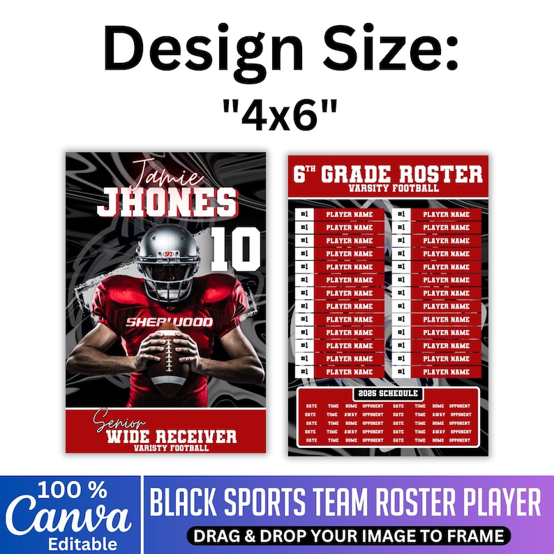 Sports Team Roster Canva Template, Editable Team Roster Card ...