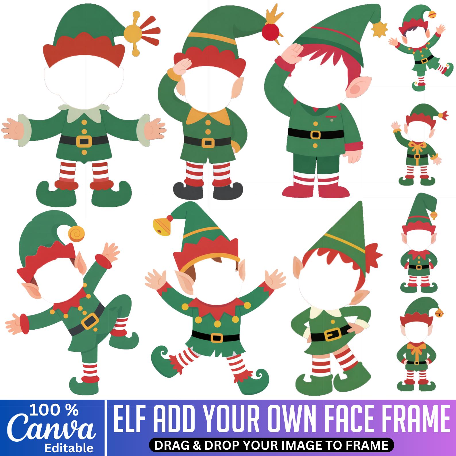 13 Elf Add Your Own Face Photo Frames Bundle, Santa, Elf Face, Canva ...