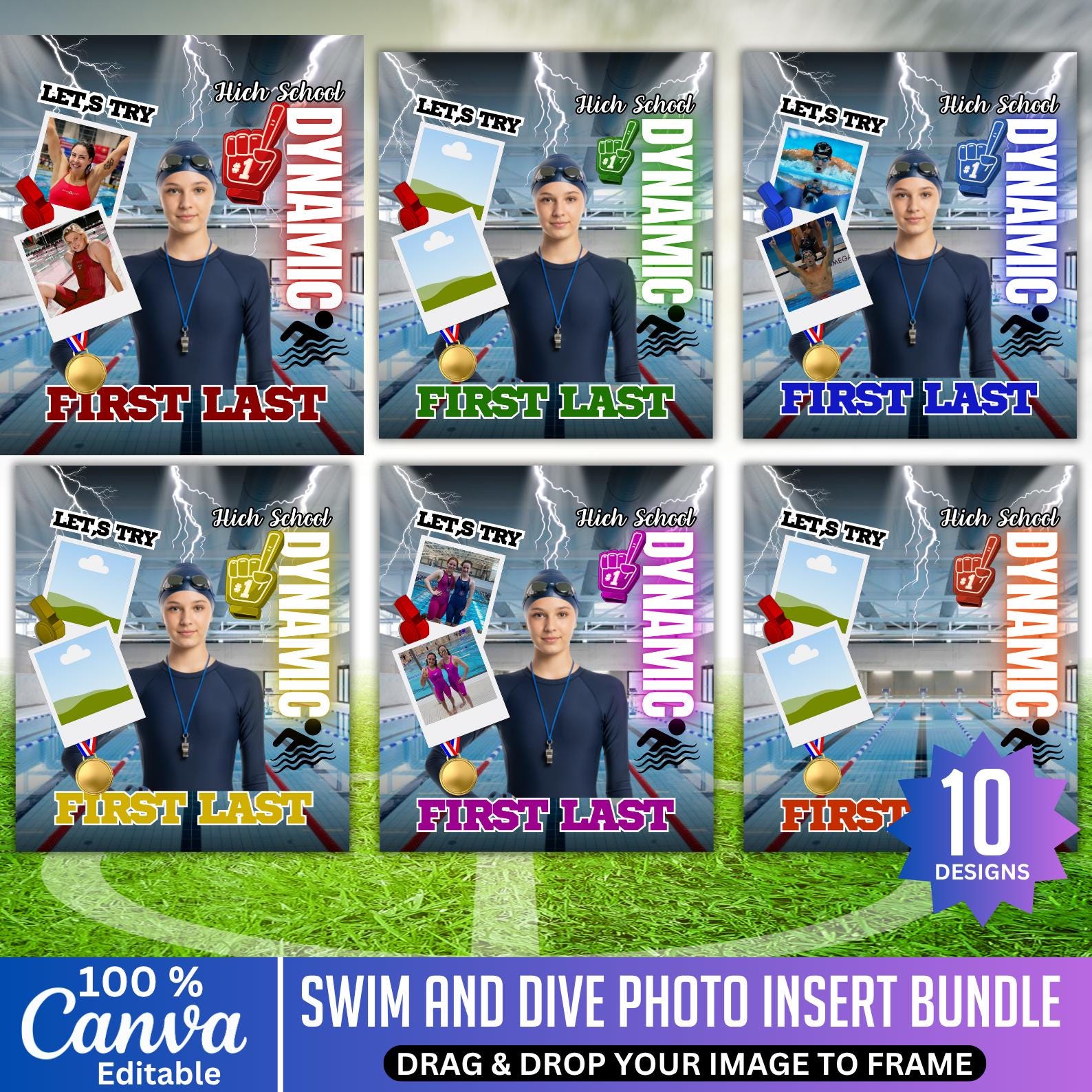 Swim and Dive Poster Bundle Template, Custom Photo Insert Dive Banner ...