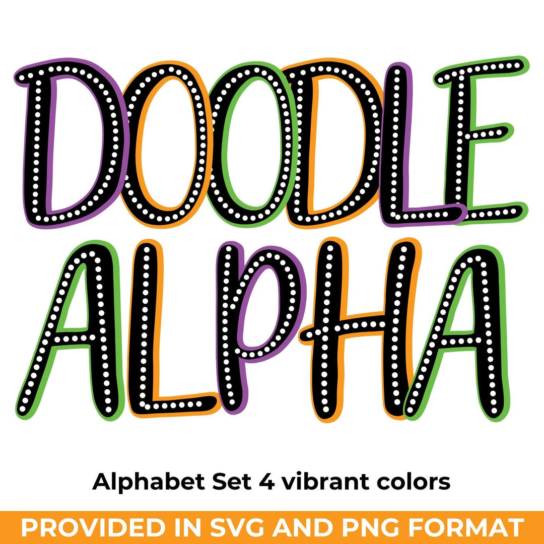 Doodle Alphabet Set 4 Vibrant Colors, Doodle Alphabet Svg Design ...