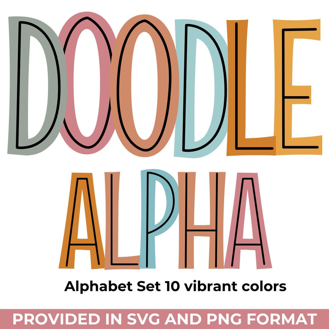 10 Vibrant Doodle Alphabet SVG Files, Neon Colorful Letter Designs for ...