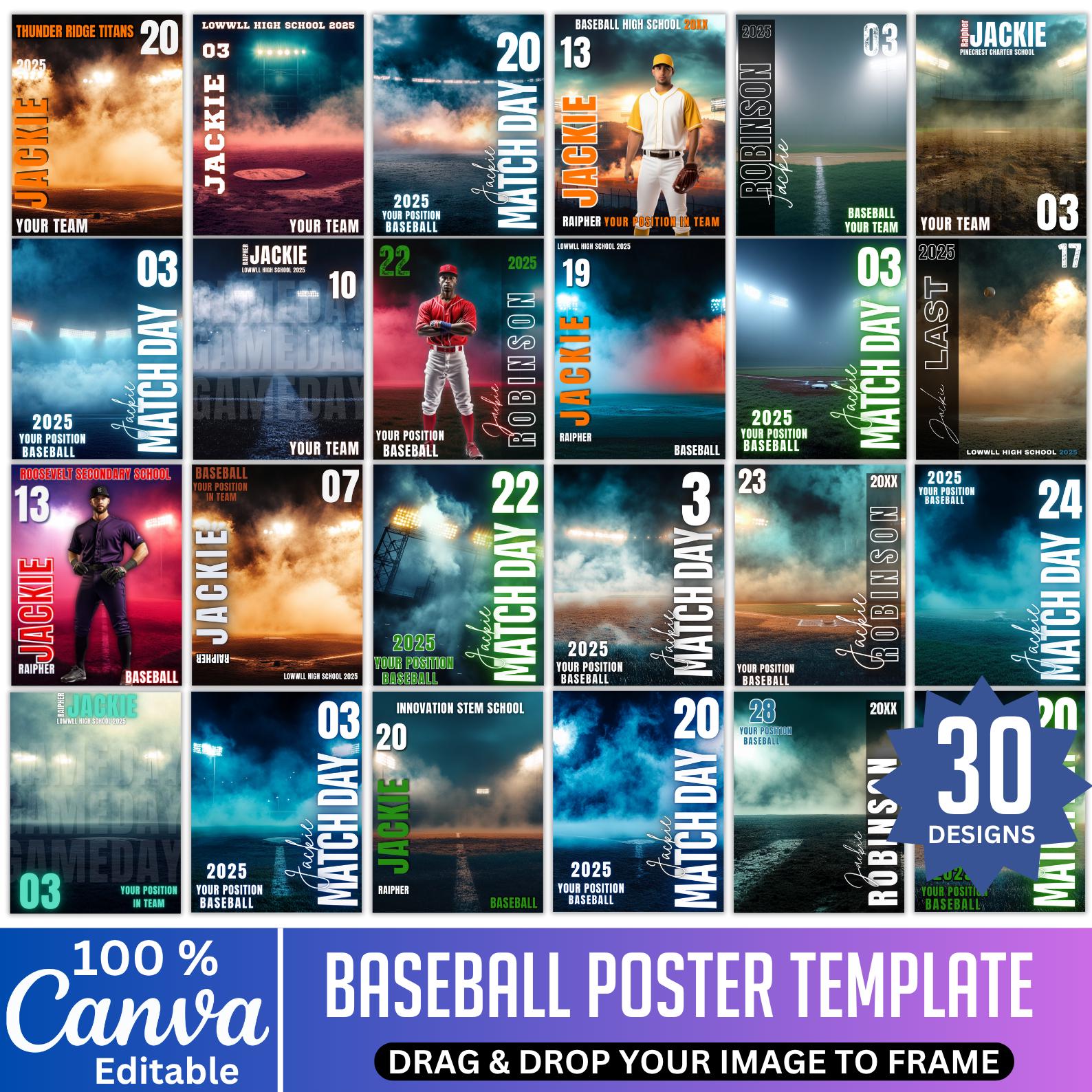 Baseball Poster Canva Editable Template Bundle, Senior Baseball Poster ...