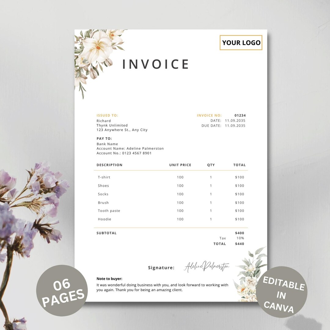 Editable Invoice Template Bundle, Editable Canva Template, Business ...