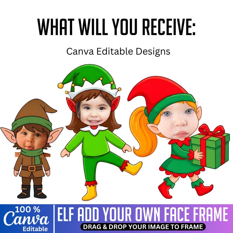 50 Christmas Elf Add Your Own Face Photo Frames Bundle, Santa, Elf Face ...