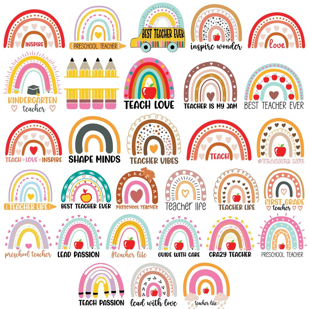 30 Teacher Rainbow Png Design ,teacher Rainbow Svg Bundle, Teacher ...