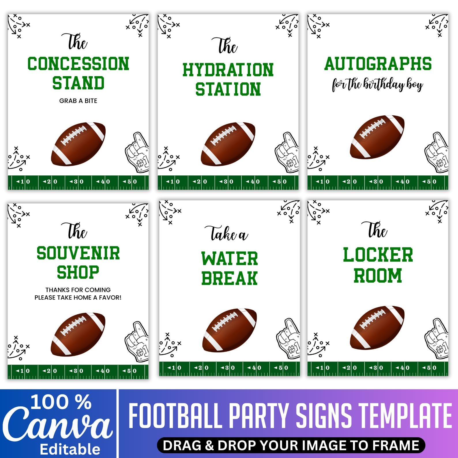 Football Party Signs Canva Template, Editable Football Birthday Signs ...