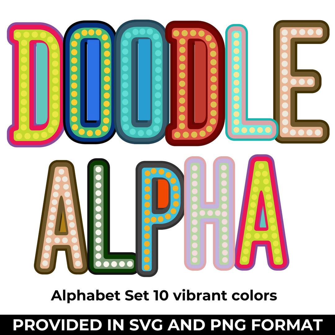 10 Neon Colorful Doodle Alphabet SVG Files, Vibrant Letter Designs for ...