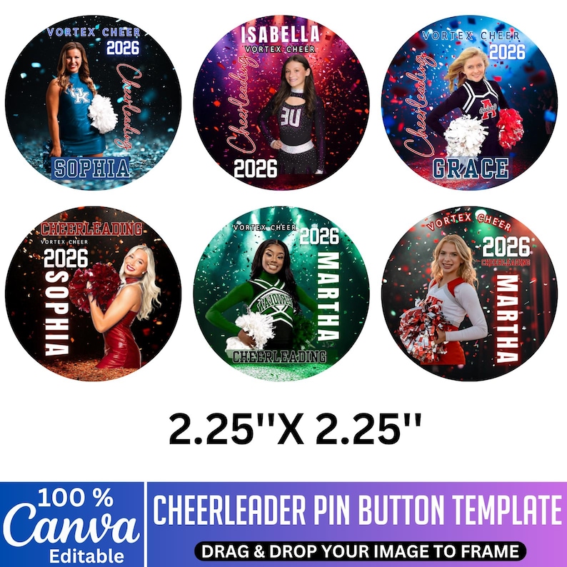 Cheerleader Pin Button Template, Canva Editable Cheerleader Sticker ...