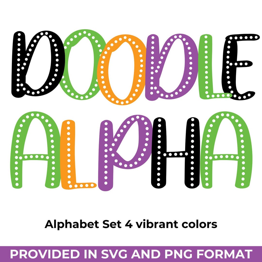 Doodle Alphabet Set 4 Vibrant Color, Doodle Alphabet Svg Design, Doodle ...